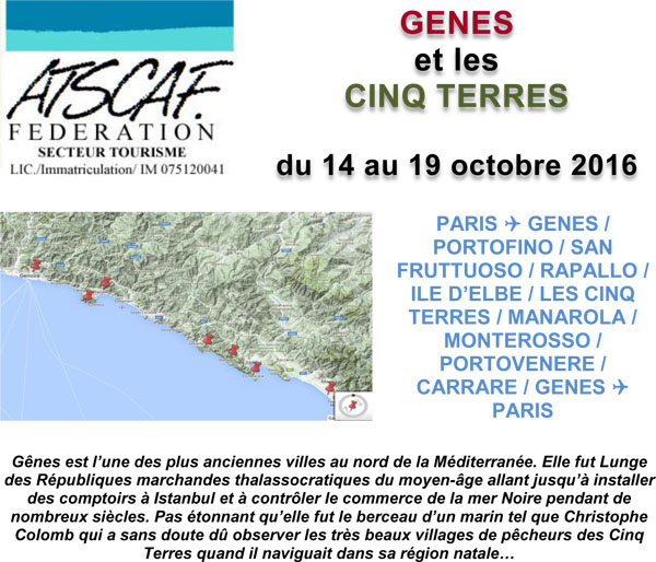 GENES et les CINQ TERRES du 14 au 19 octobre – ATSCAF